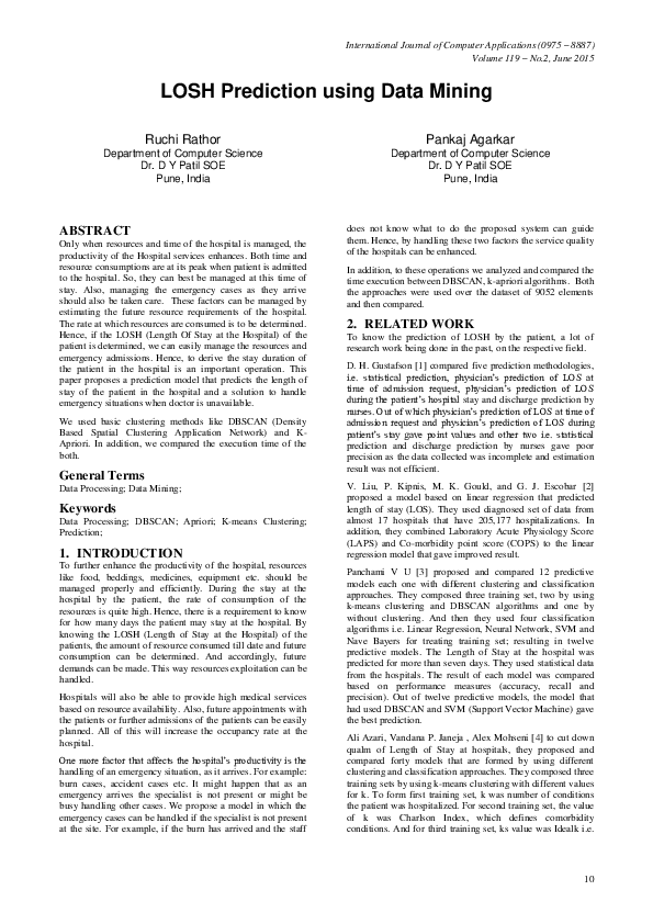 (PDF) LOSH Prediction using Data Mining