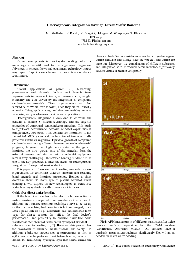 (PDF) Heterogeneous integration through direct wafer bonding