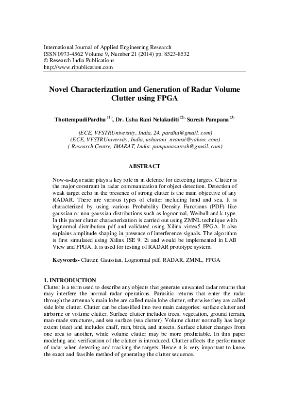 Pdf Novel Characterization And Generation Of Radar Volume Clutter Using Fpga