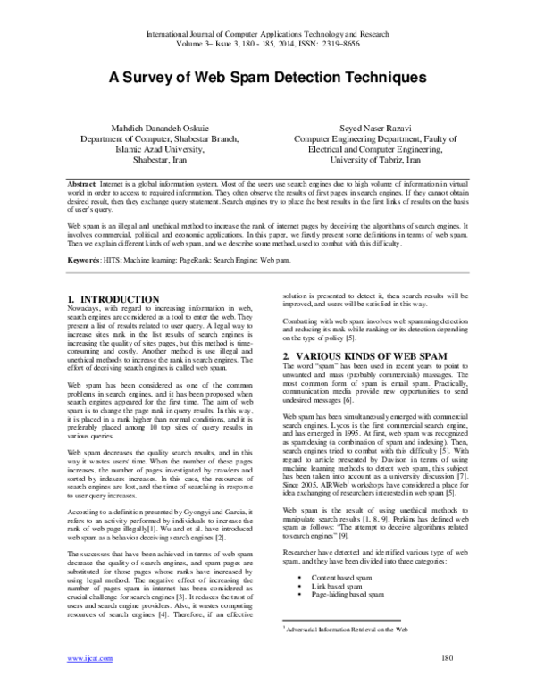 Pdf A Survey Of Web Spam Detection Techniques