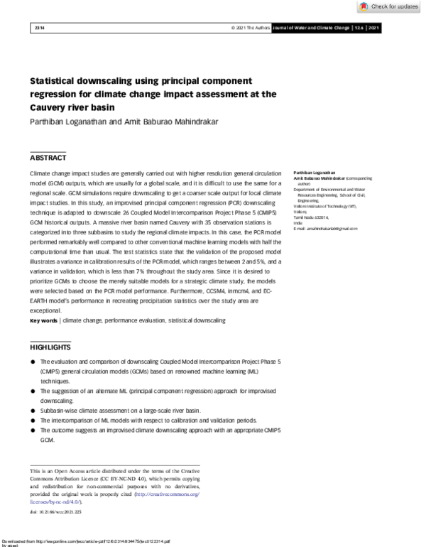 (PDF) Statistical downscaling using principal component regression for climate change impact ...