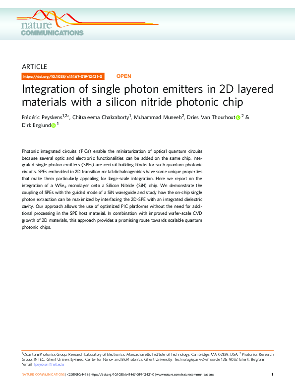 (PDF) Integration of single photon emitters in 2D layered materials ...
