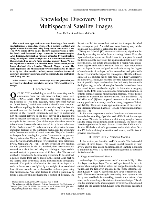 (PDF) Knowledge Discovery From Multispectral Satellite Images