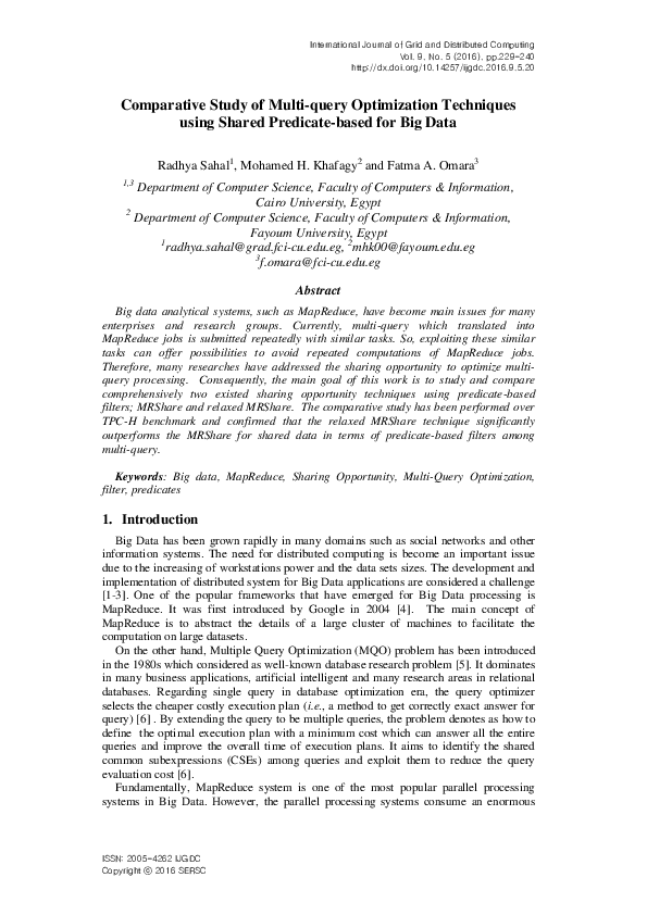(PDF) Comparative Study of Multi-query Optimization Techniques using Shared Predicate-based for ...