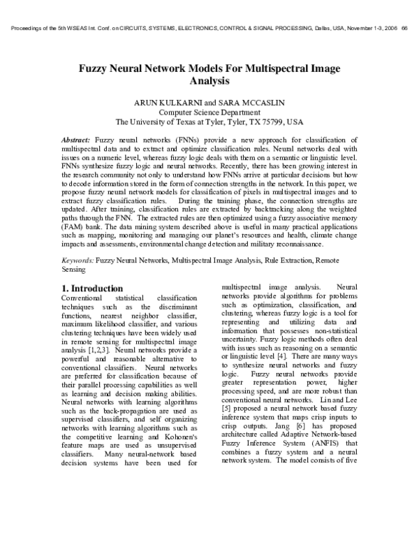 Pdf Fuzzy Neural Network Models For Multispectral Image Analysis