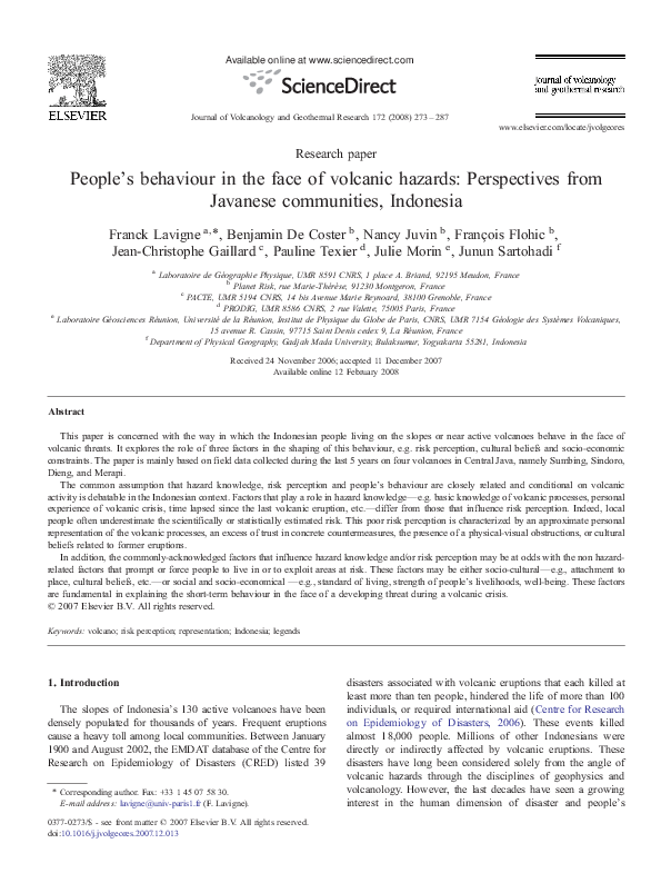 (PDF) Research paper People's behaviour in the face of volcanic hazards ...