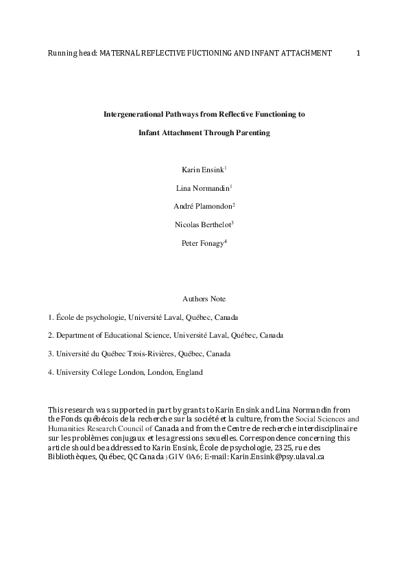 (PDF) Intergenerational pathways from reflective functioning to infant ...