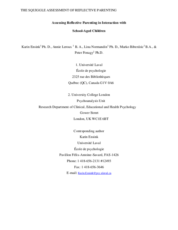 (PDF) Assessing Reflective Parenting in Interaction With School-Aged ...