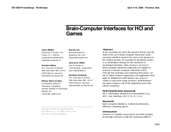(PDF) Brain-computer interfaces for HCI and games