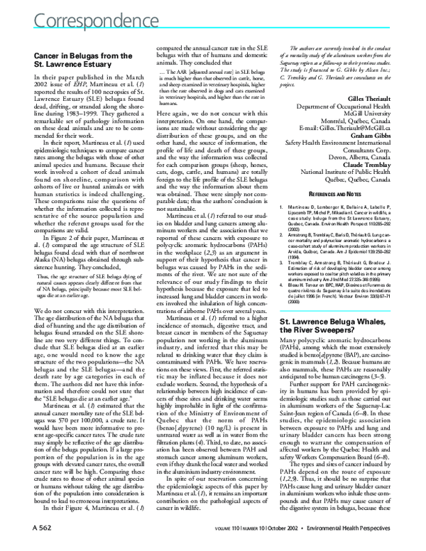 (PDF) Cancer in Belugas from the St. Lawrence Estuary