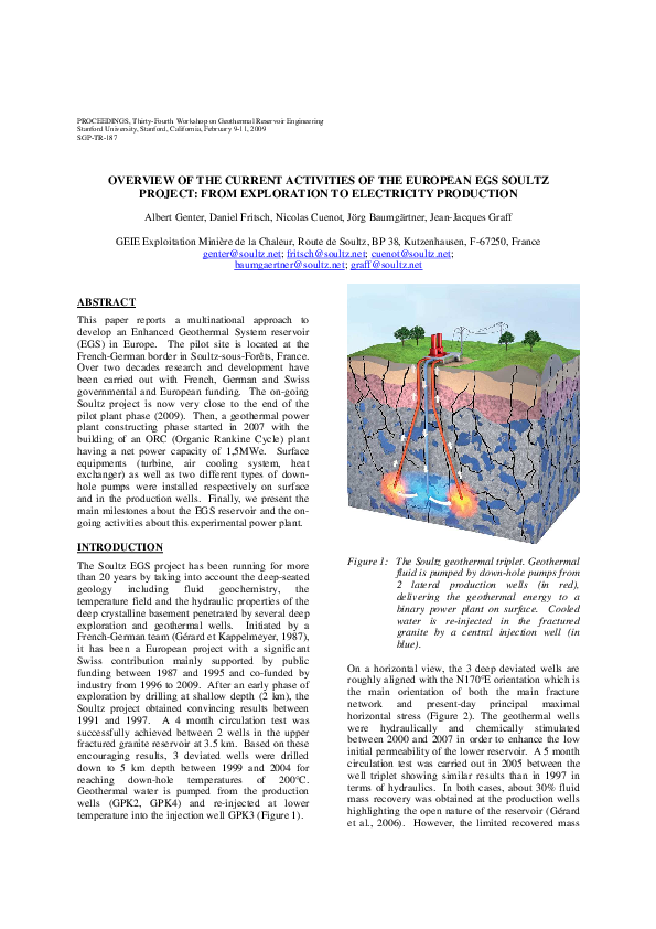 (PDF) Overview of the current activities of the European EGS Soultz project: from exploration to ...