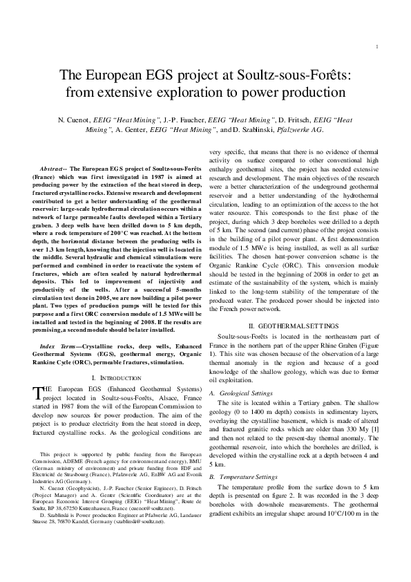 (PDF) The European EGS project at Soultz-sous-Forêts: From extensive exploration to power production