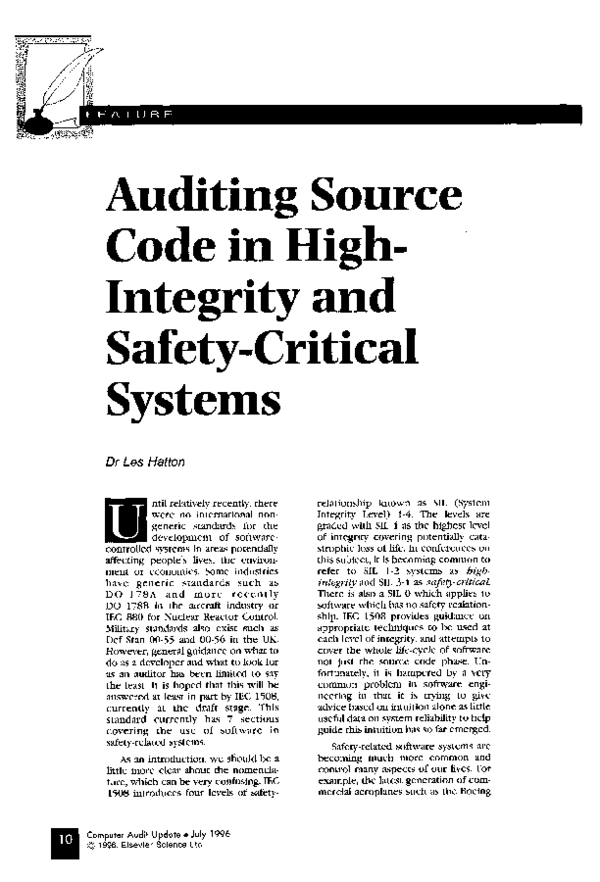 (PDF) Auditing source code in high-integrity and safety-critical systems