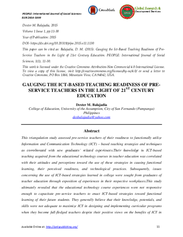 (PDF) Gauging the Ict-Based Teaching Readiness of Preservice Teachers in the Light of 21ST ...