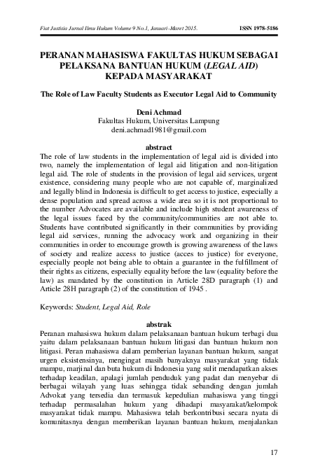 (PDF) Peranan Mahasiswa Fakultas Hukum Sebagai Pelaksana Bantuan Hukum ...