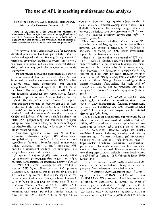 (PDF) The use of APL in teaching multivariate data analysis