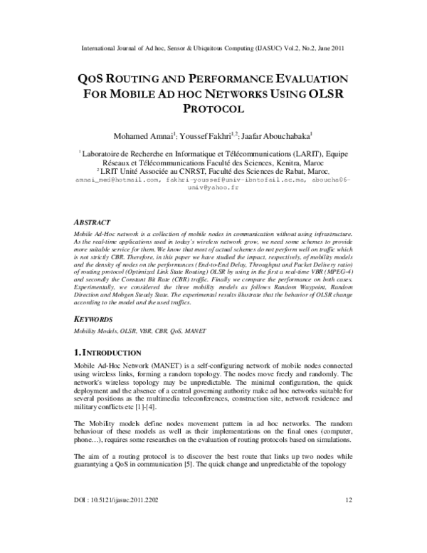 Pdf Evaluating Olsr For Traffic In Mobile Ad Hoc Networks