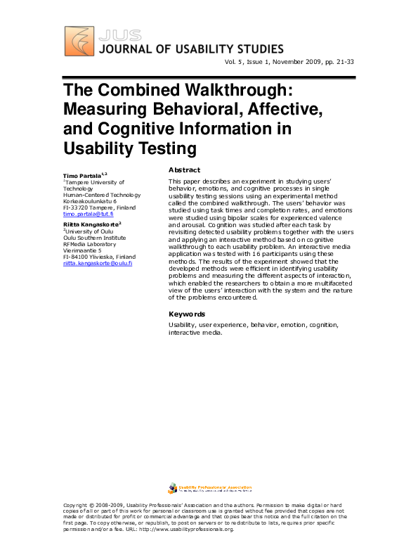 (PDF) The Combined Walkthrough: Measuring Behavioral, Affective, and ...