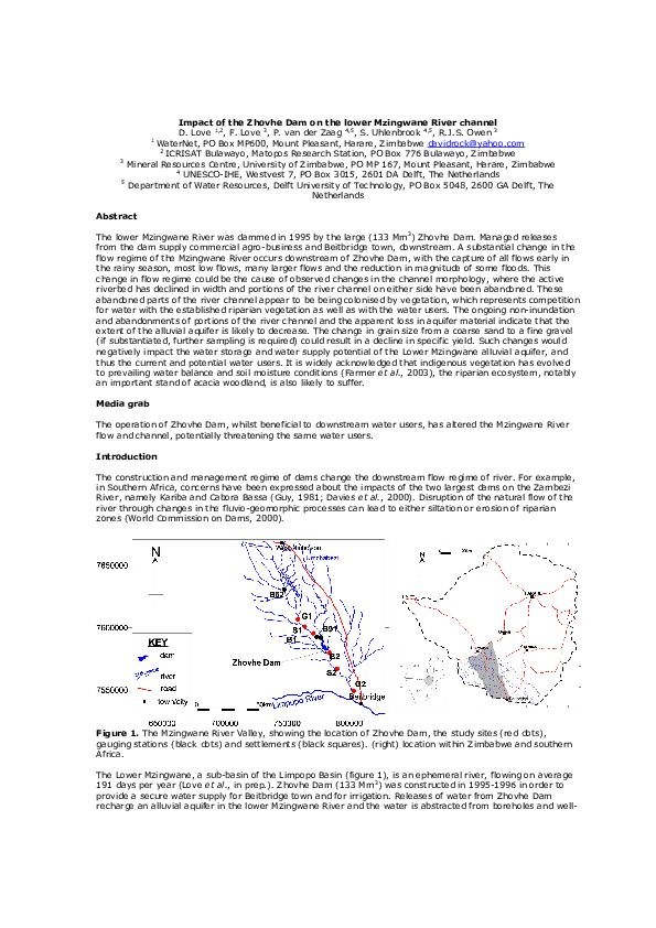 (PDF) Impact of the Zhovhe Dam on the lower Mzingwane River channel