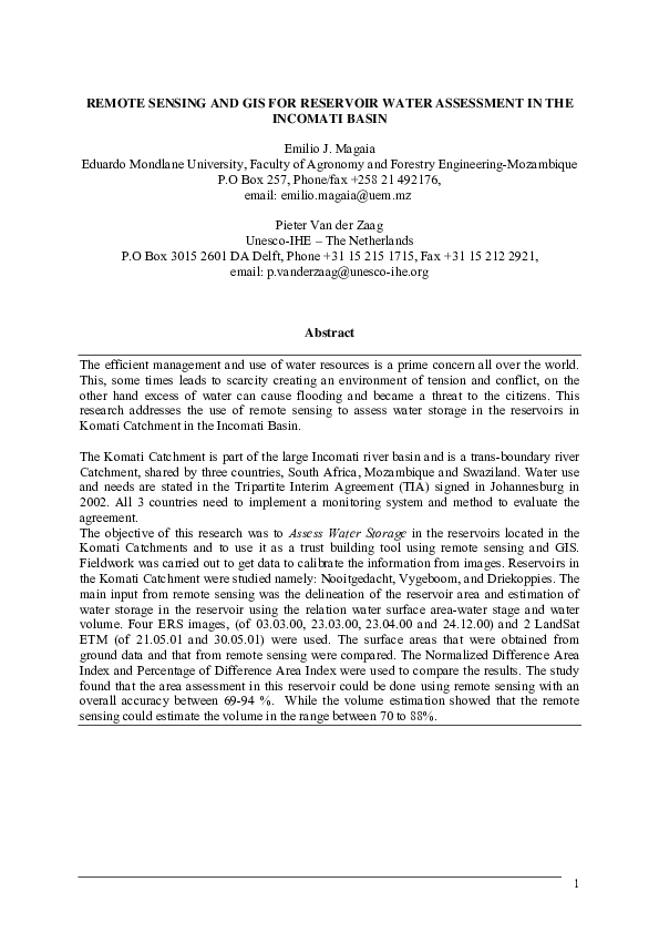 (PDF) Remote sensing and GIS for reservoir water assessment in the ...