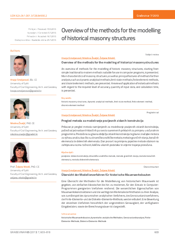 (PDF) Overview of the methods for the modelling of historical masonry structures
