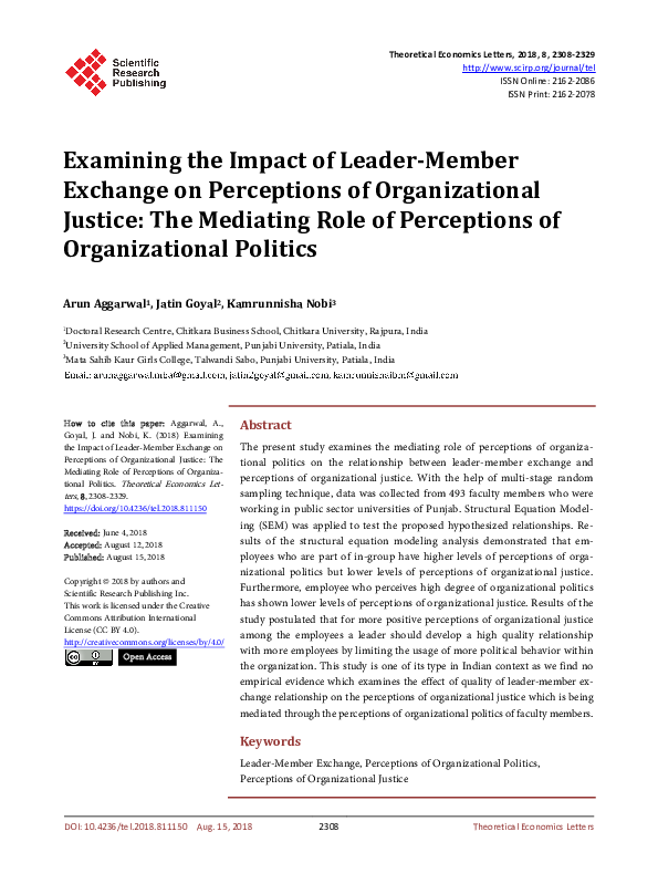 (PDF) Examining the Impact of Leader-Member Exchange on Perceptions of Organizational Justice ...