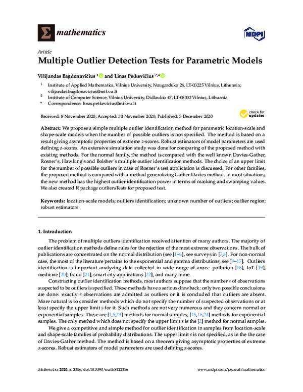 Pdf Multiple Outlier Detection Tests For Parametric Models