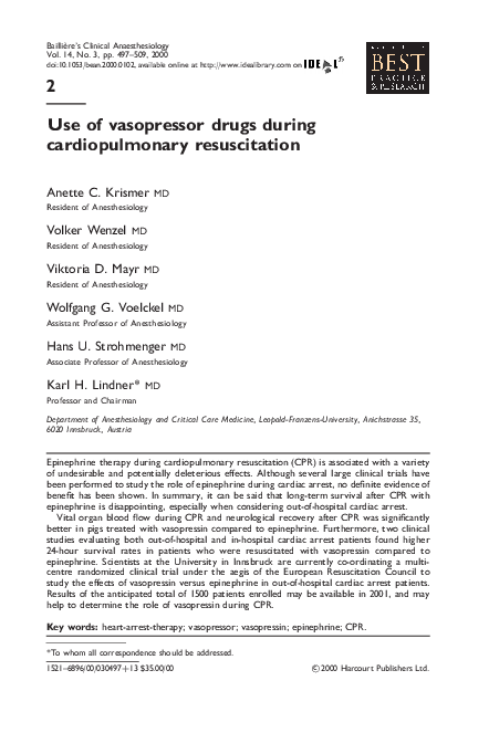 (PDF) Use of vasopressor drugs during cardiopulmonary resuscitation
