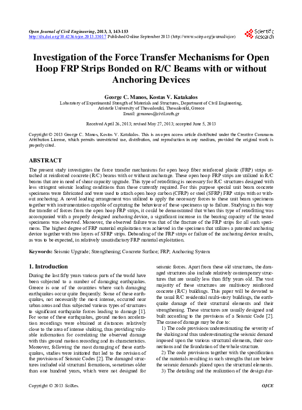 (PDF) Investigation of the Force Transfer Mechanisms for Open Hoop FRP ...