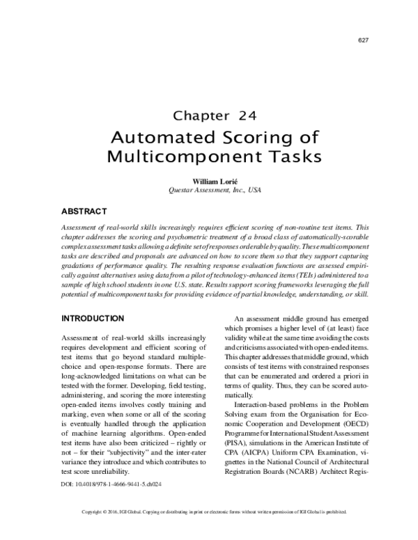 (PDF) Automated Scoring of Multicomponent Tasks