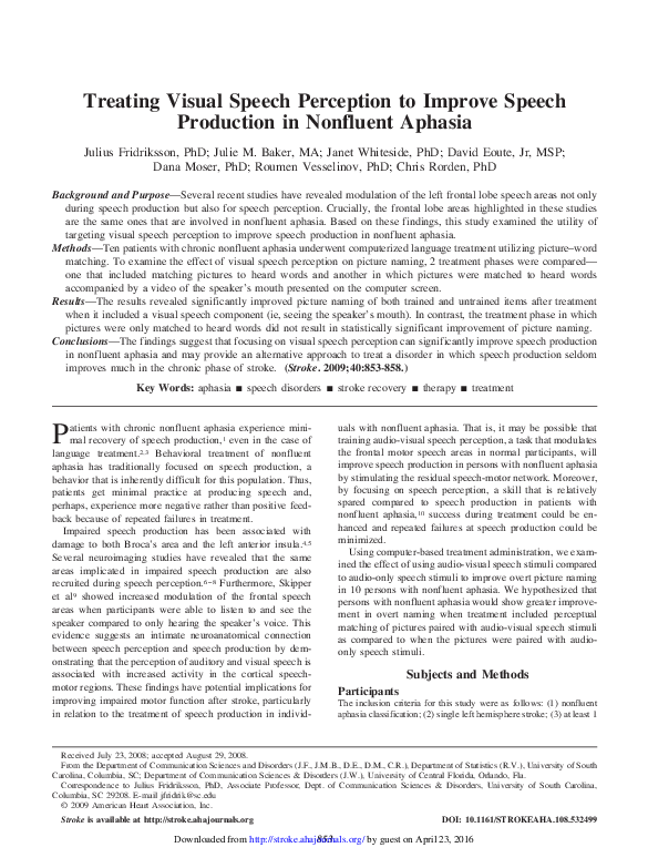 (PDF) Treating Visual Speech Perception to Improve Speech Production in ...