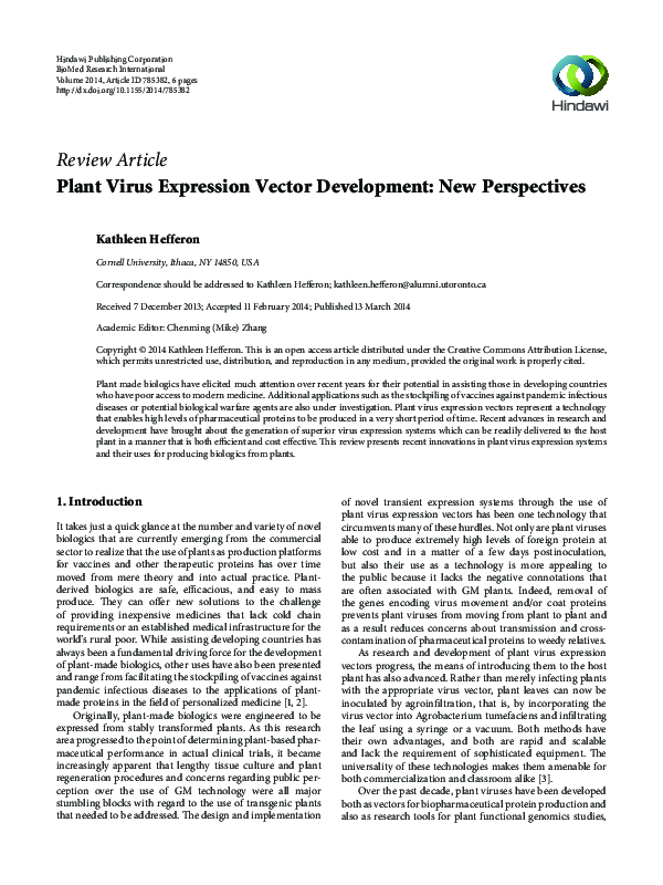 (PDF) Plant Virus Expression Vector Development: New Perspectives