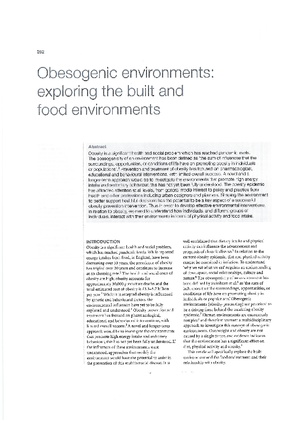 (PDF) Obesogenic environments: exploring the built and food environments