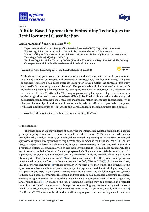 (PDF) A Rule-Based Approach to Embedding Techniques for Text Document ...