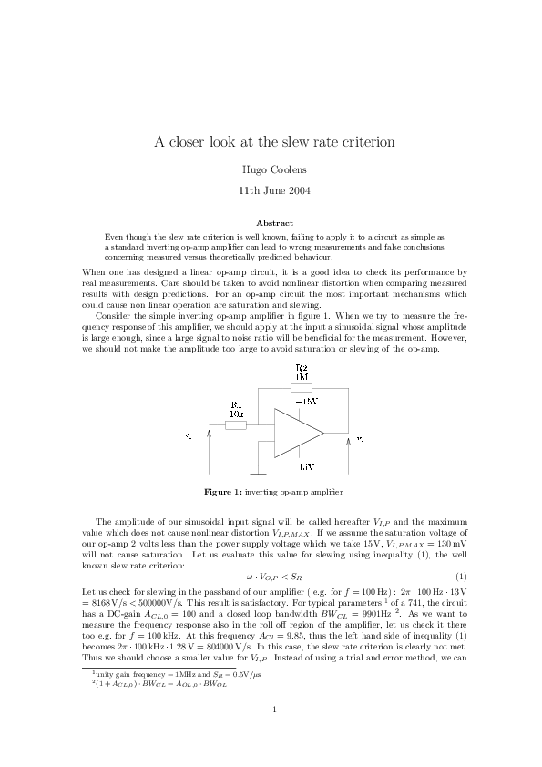 (PDF) A closer look at the slew rate criterion | Hugo Coolens ...