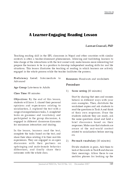 (PDF) A Learner-Engaging Reading Lesson