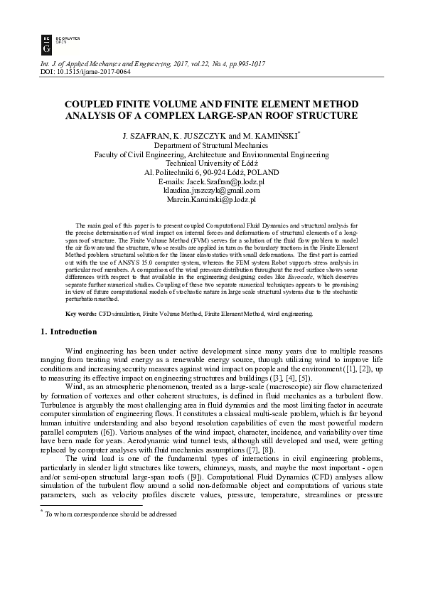 Pdf Coupled Finite Volume And Finite Element Method Analysis Of A