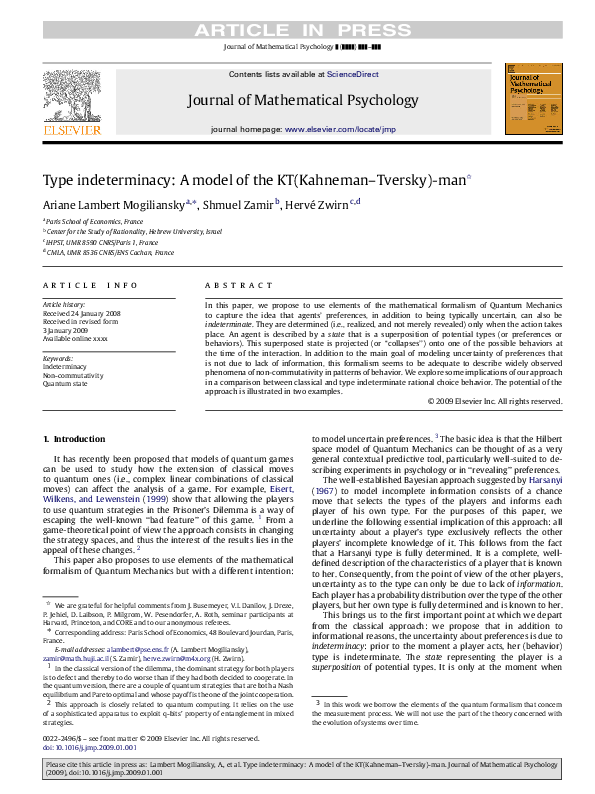 (PDF) Type indeterminacy - A Model of the KT(Khaneman Tversky)- man