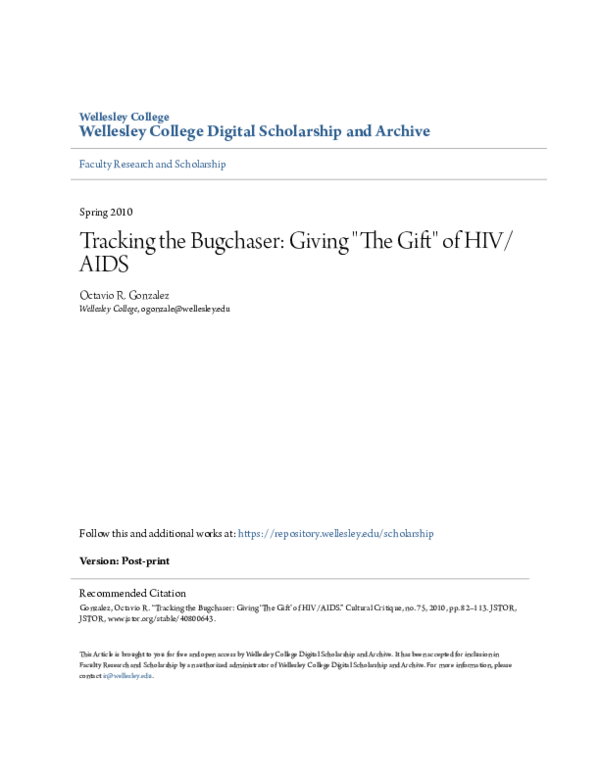 (PDF) Tracking the Bugchaser: Giving The Gift of HIV/AIDS
