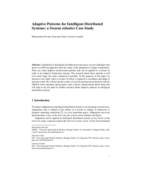(PDF) Adaptive Patterns for Intelligent Distributed Systems: A Swarm Robotics Case Study