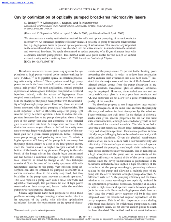 (PDF) Cavity optimization of optically pumped broad-area microcavity lasers