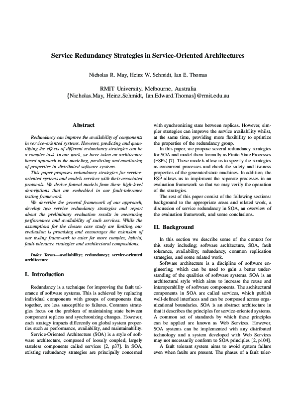 (PDF) Service Redundancy Strategies in Service-Oriented Architectures