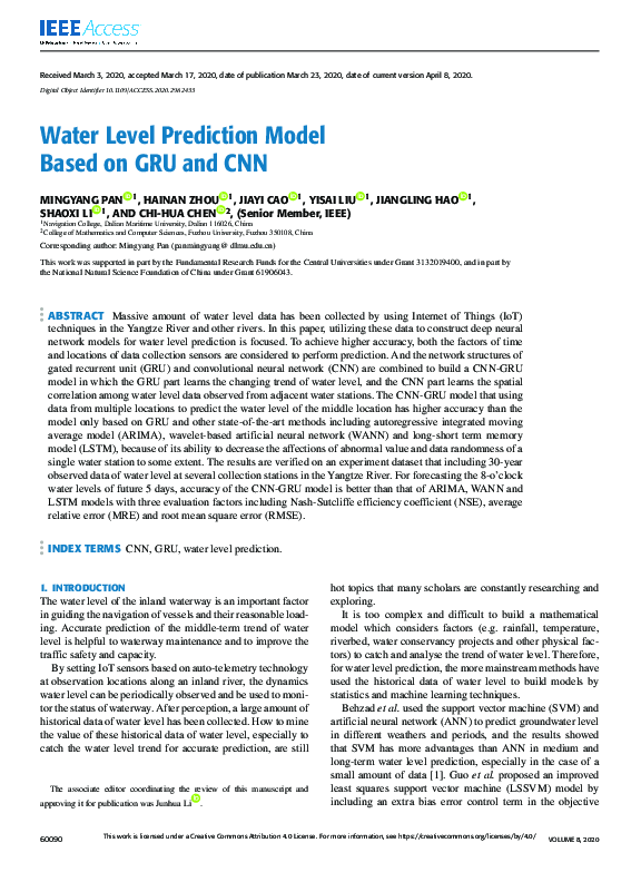 (PDF) Water Level Prediction Model Based on GRU and CNN