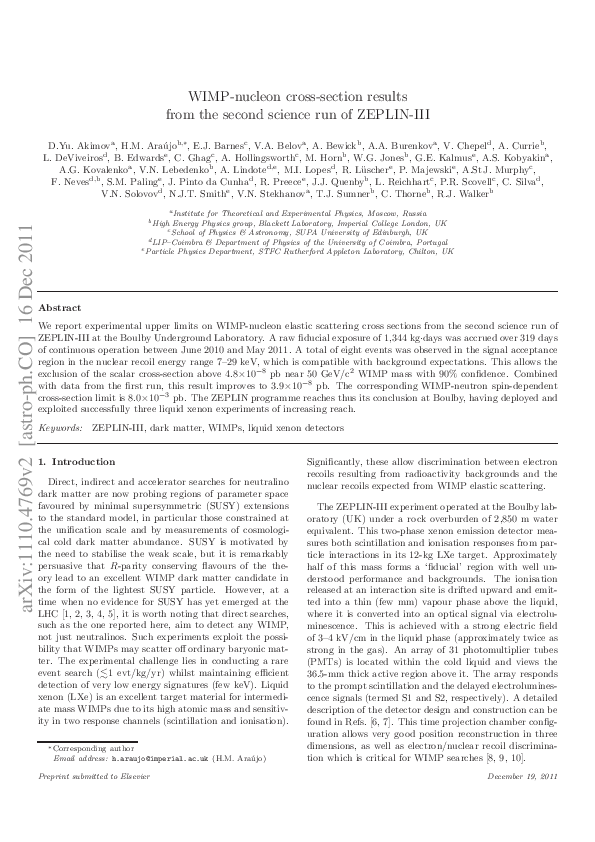 (PDF) WIMP-nucleon cross-section results from the second science run of ...
