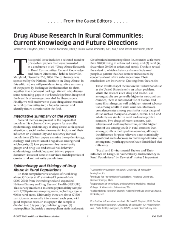 (PDF) Drug Abuse Research in Rural Communities: Current Knowledge and ...