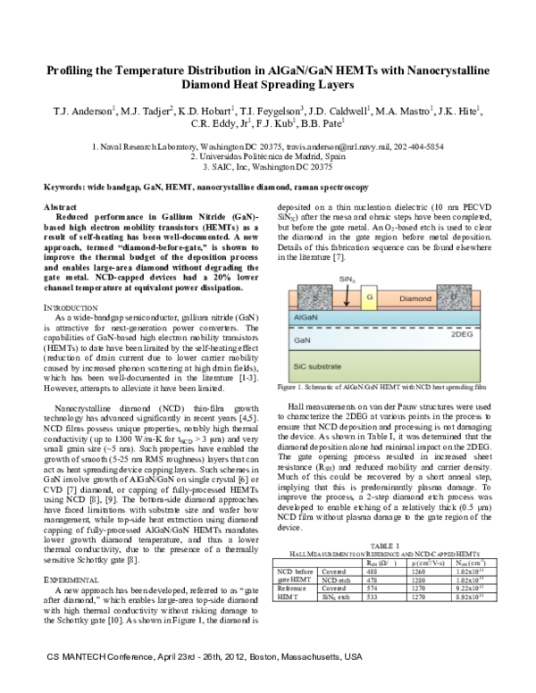 (PDF) Profiling the temperature distribution in AlGaN/GaN HEMTs with nanocrystalline diamond ...