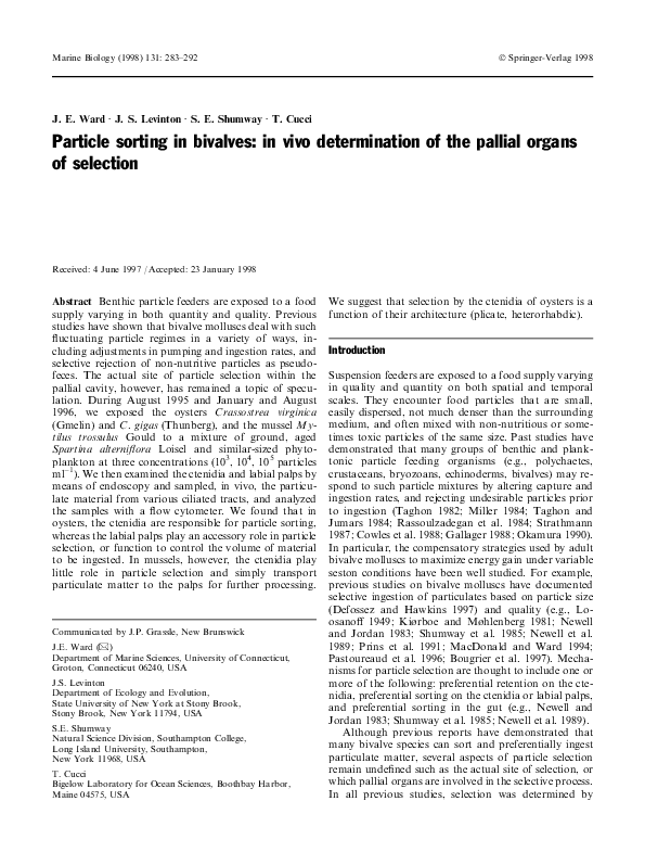 (PDF) Particle sorting in bivalves: in vivo determination of the ...