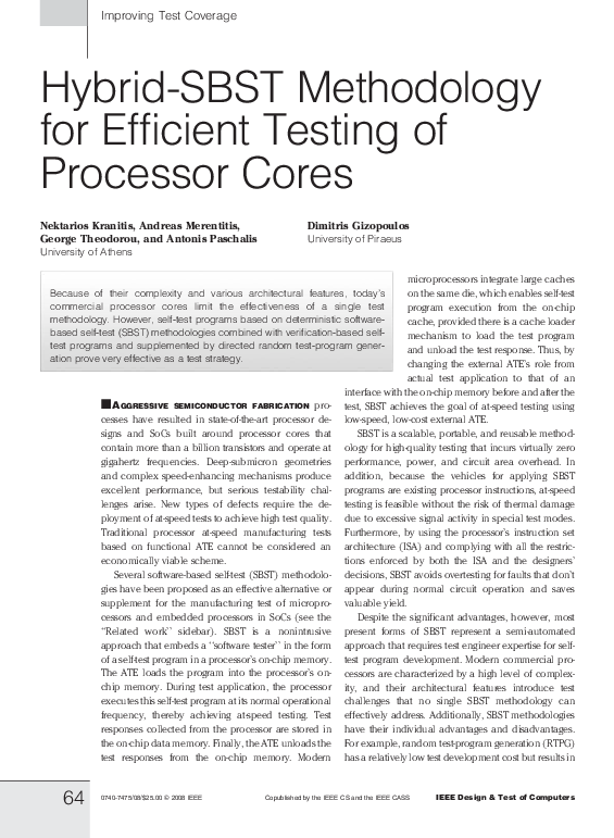 Pdf Hybrid Sbst Methodology For Efficient Testing Of Processor Cores
