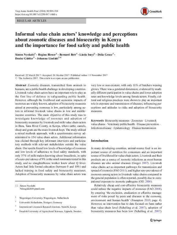 (PDF) Informal value chain actors' knowledge and perceptions about ...