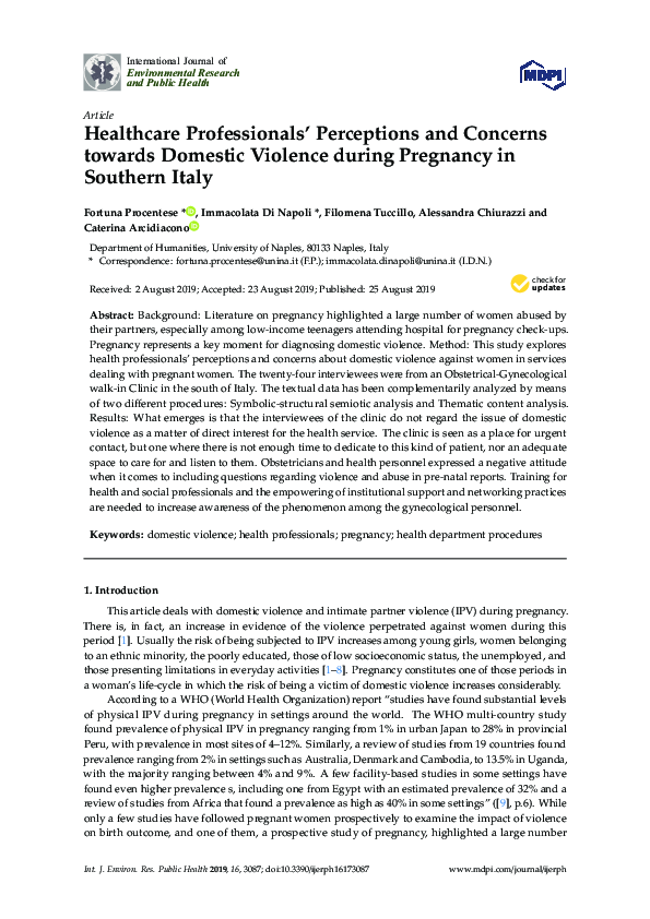 (PDF) Healthcare Professionals’ Perceptions and Concerns towards Domestic Violence during ...